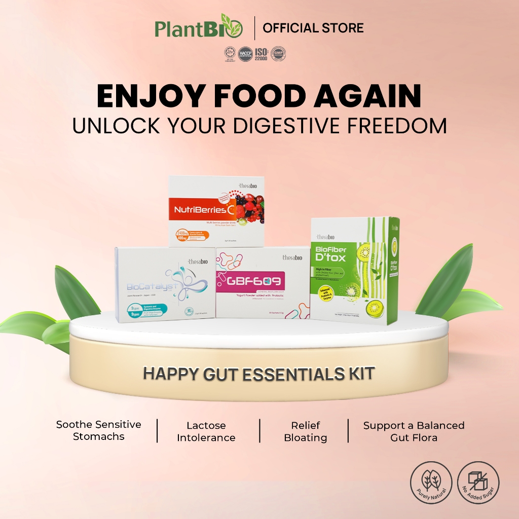 PlantBio Happy Gut Essentials Kit – Ease Digestive Discomfort, Bloating & Gut Health (12 Boxes ...