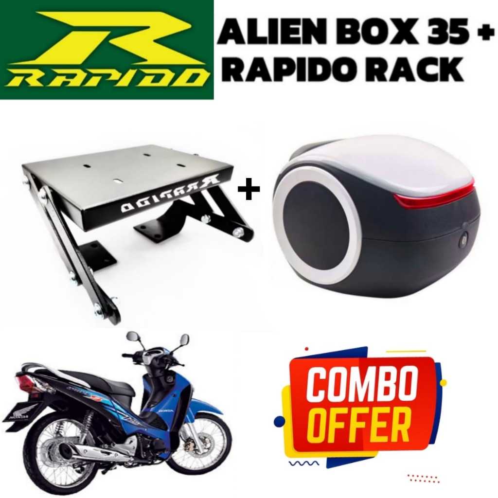 BOX ALIEN / BOX SIPUT 35L ABS + MONORACK RAPIDO HONDA WAVE 125S COMBO ...