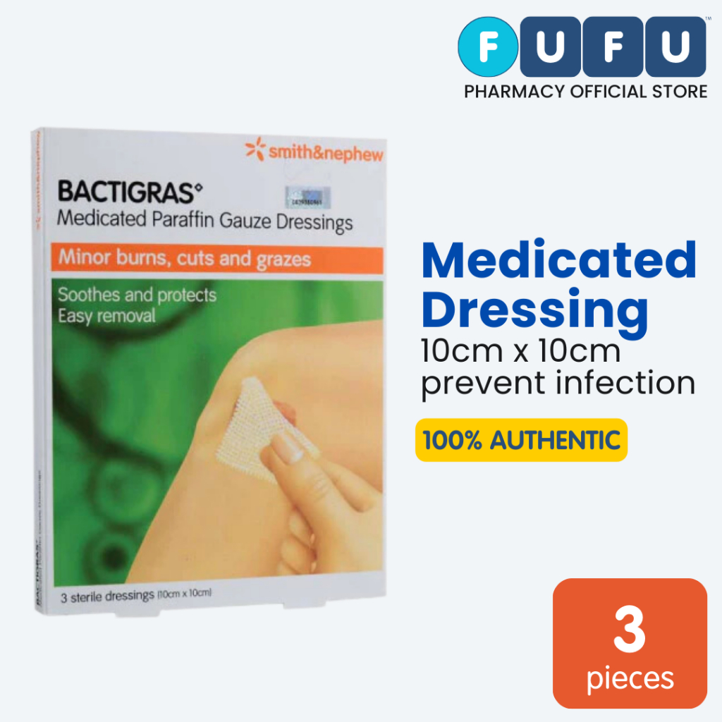 Smith+Nephew Bactigras Medicated Tulle Gras Dressing (10cm x 10cm x 3's ...
