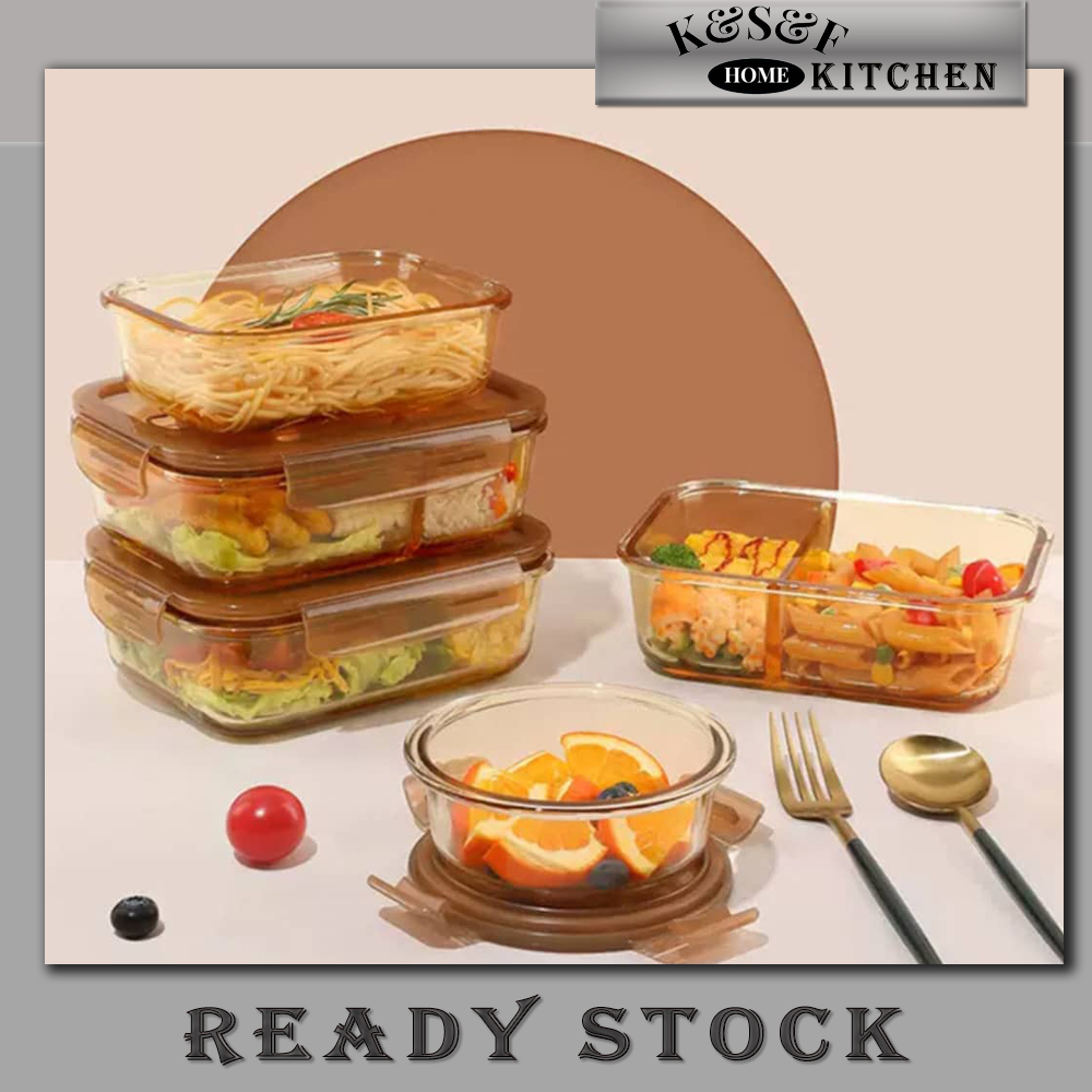 Amber Brown Glass Storage Containers Portable Microwave Bento Glass ...