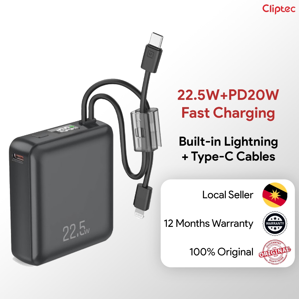 Cliptec Power Bank MPB238 10000mAh 22.5W+PD20W Fast Charging Built-In ...