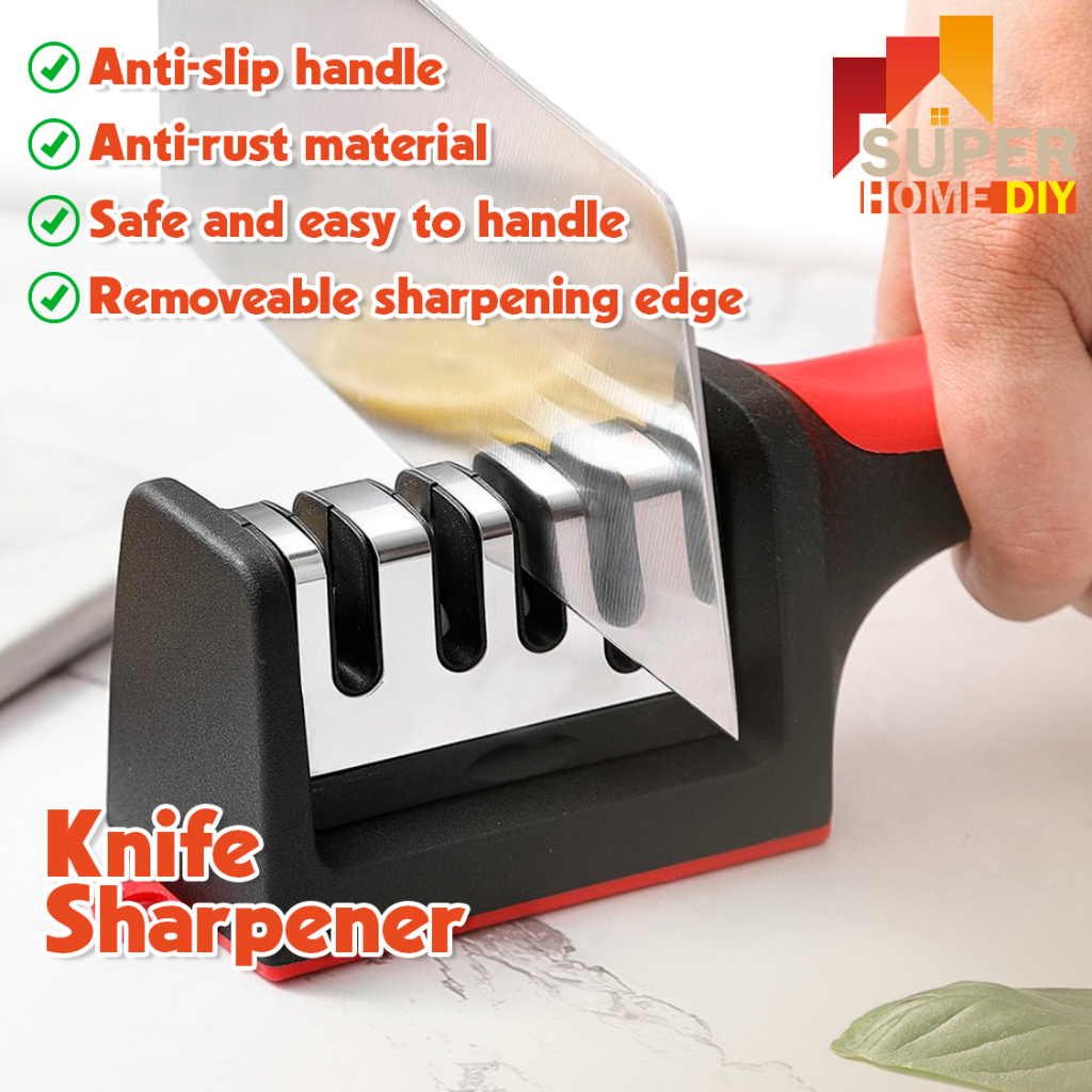 Knife Sharpener 《𝟯 𝗫 𝗦𝗧𝗔𝗚𝗘》 Anti Slip 304 Stainless Steel Cutting ...