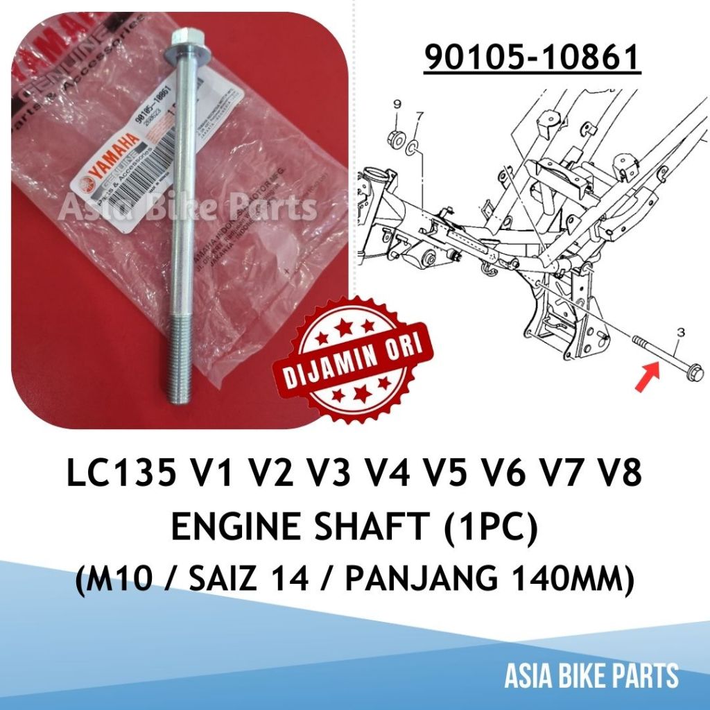 Yamaha Original LC135 V1 V2 V3 V4 V5 V6 V7 V8 Engine Bolt / Shaft Gantung Engine Saiz 14 - 90105 ...