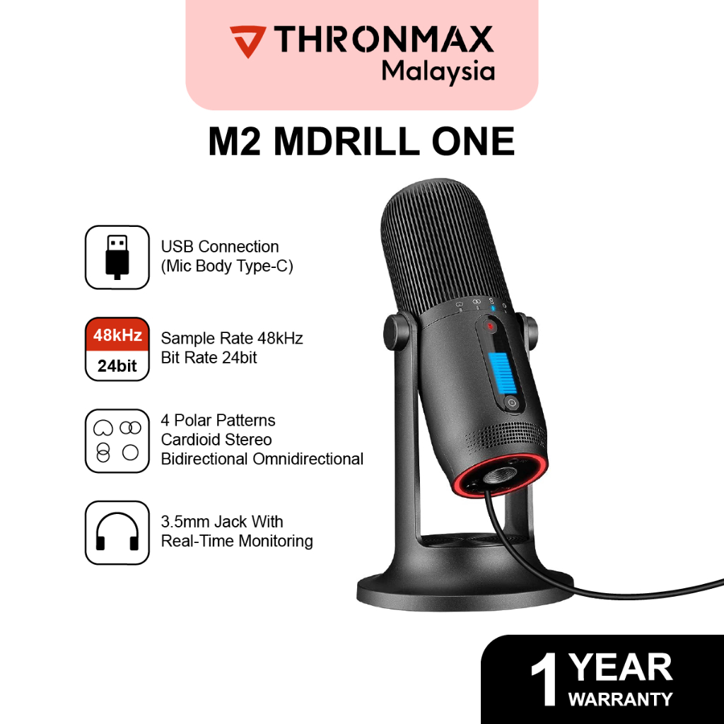 Thronmax M2 Mdrill One 24Bit 48kHz USB Condenser Microphone. Gaming Mic ...