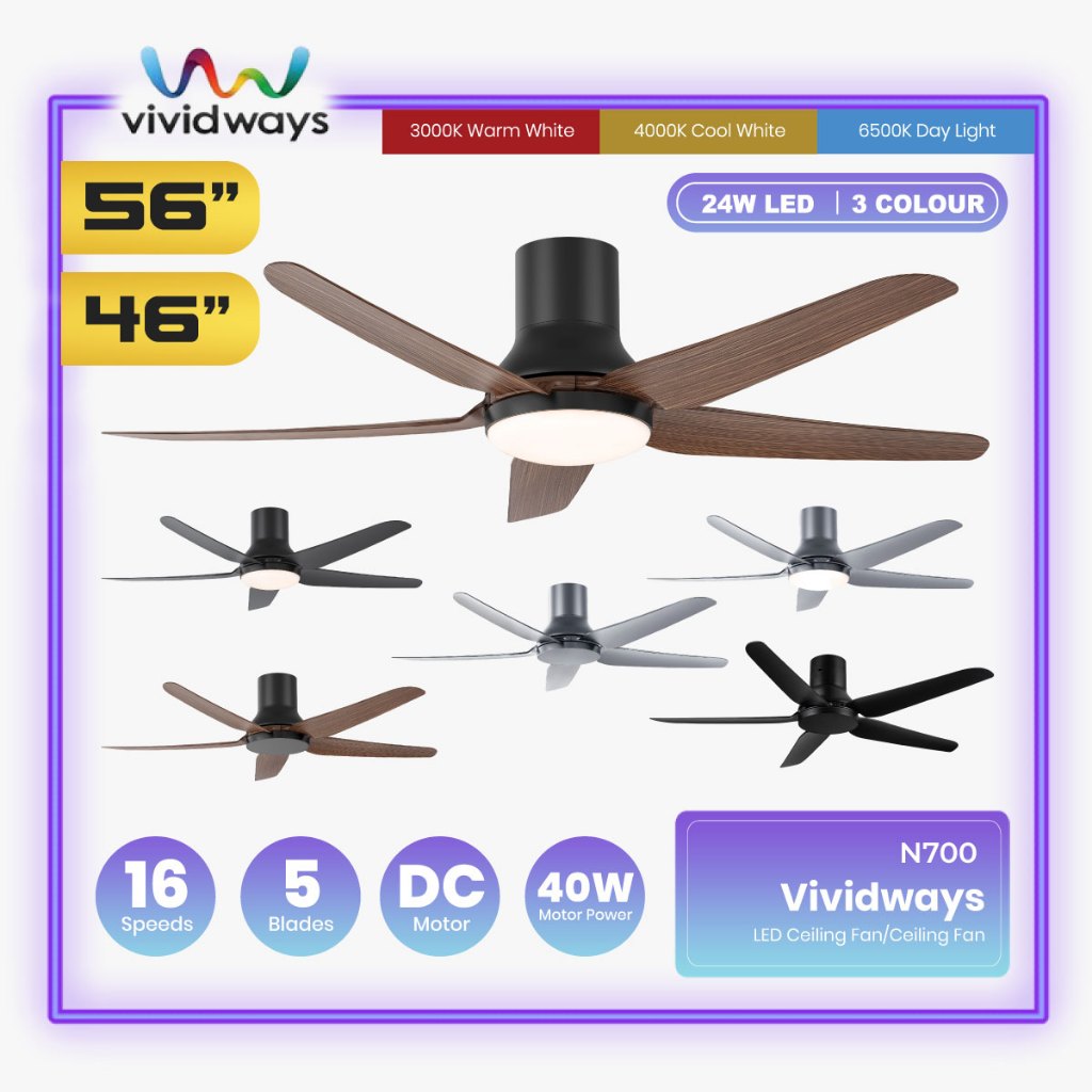 K2 VIVIDWAYS N700 Ceiling Fan 46"/56" with LED/No LED/ Kipas Siling ...