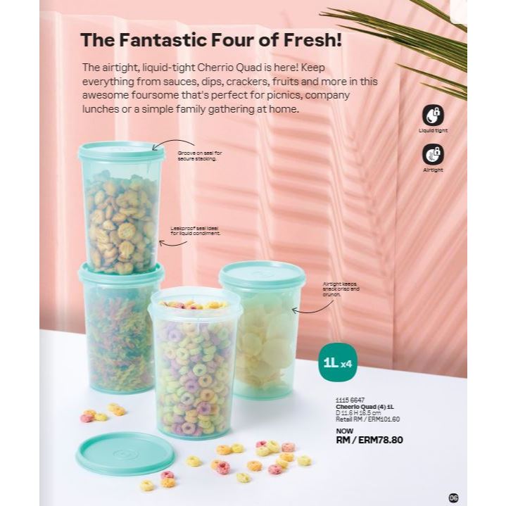 Tupperware Cheerio Quad (4) 1L | Shopee Malaysia