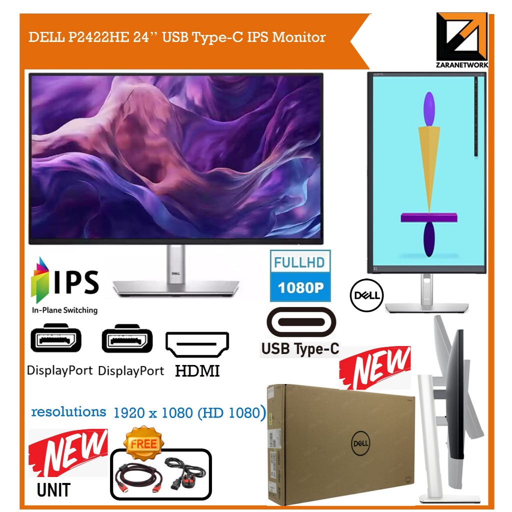 DELL P2422HE 24" Full HD 1920 x 1080 USB C IPS Professional LED Monitor ...