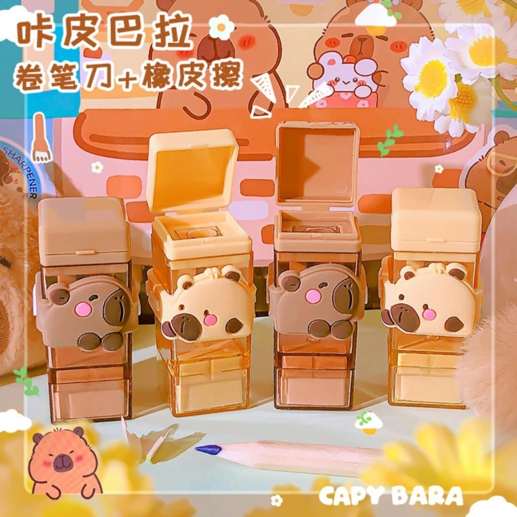 Capybara Multifunctional Eraser Pencil Sharpener 2 in 1 Kawaii School Supplies Stationery Items ...