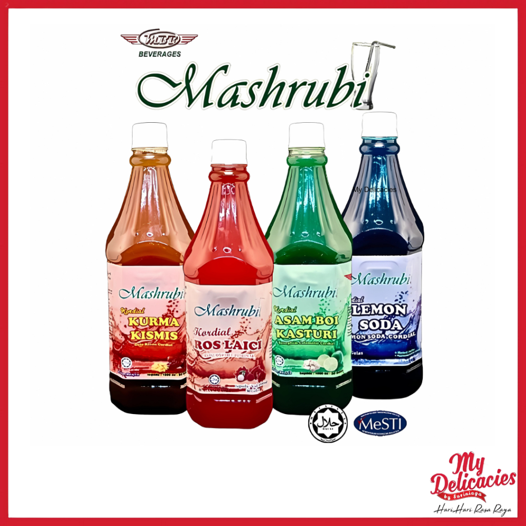 Mashrubi Kordial 1 Litre (Kordial Sarsi, Kurma Kismis, Ros Laici, Lemon Soda & Asam Boi Kasturi ...