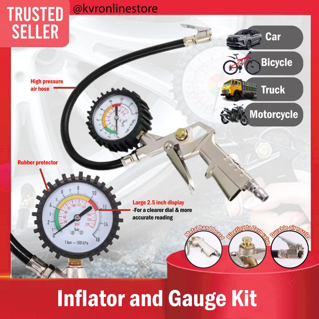 25/D Digital Inflator and Gauge Kit Tool Tire Pressure Air Inflator Gun ...