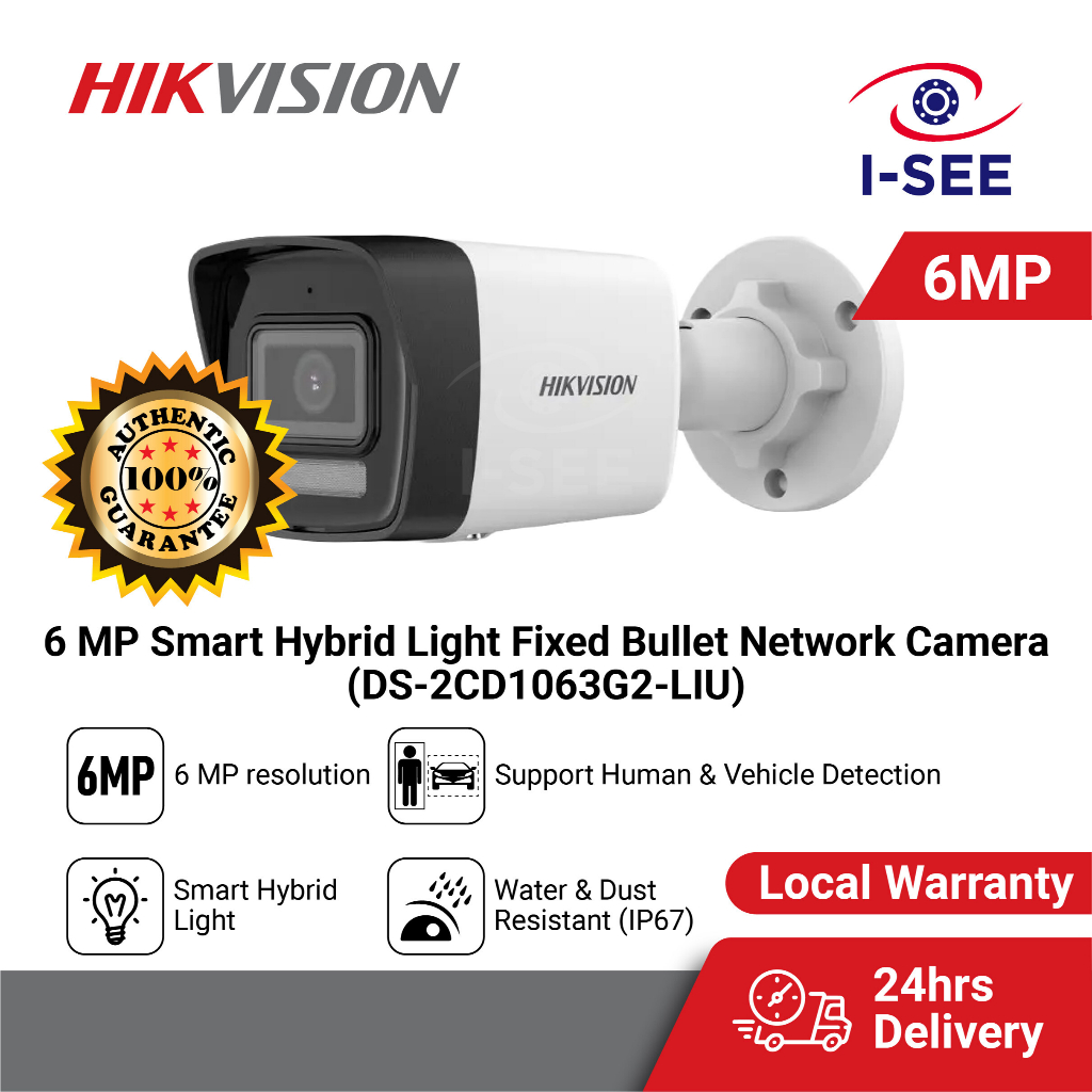 Hikvision 6MP Smart Hybrid Light Fixed Bullet/Dome Network IP Camera DS-2CD1063G2-LIU/DS ...