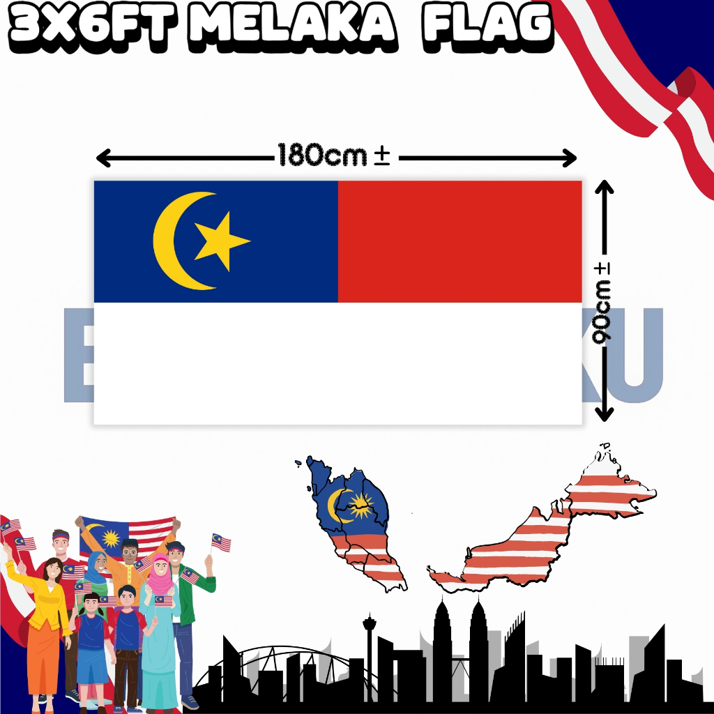 【Benderaku】Melaka Flag 3x6ft/ 90cm X 180cm Nylon Polyester Melaka ...