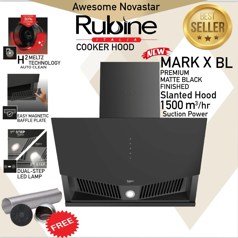 Rubine Mark X BL Cooker Hood & Hob 1500m/Hr Suction Power Touch Screen ...