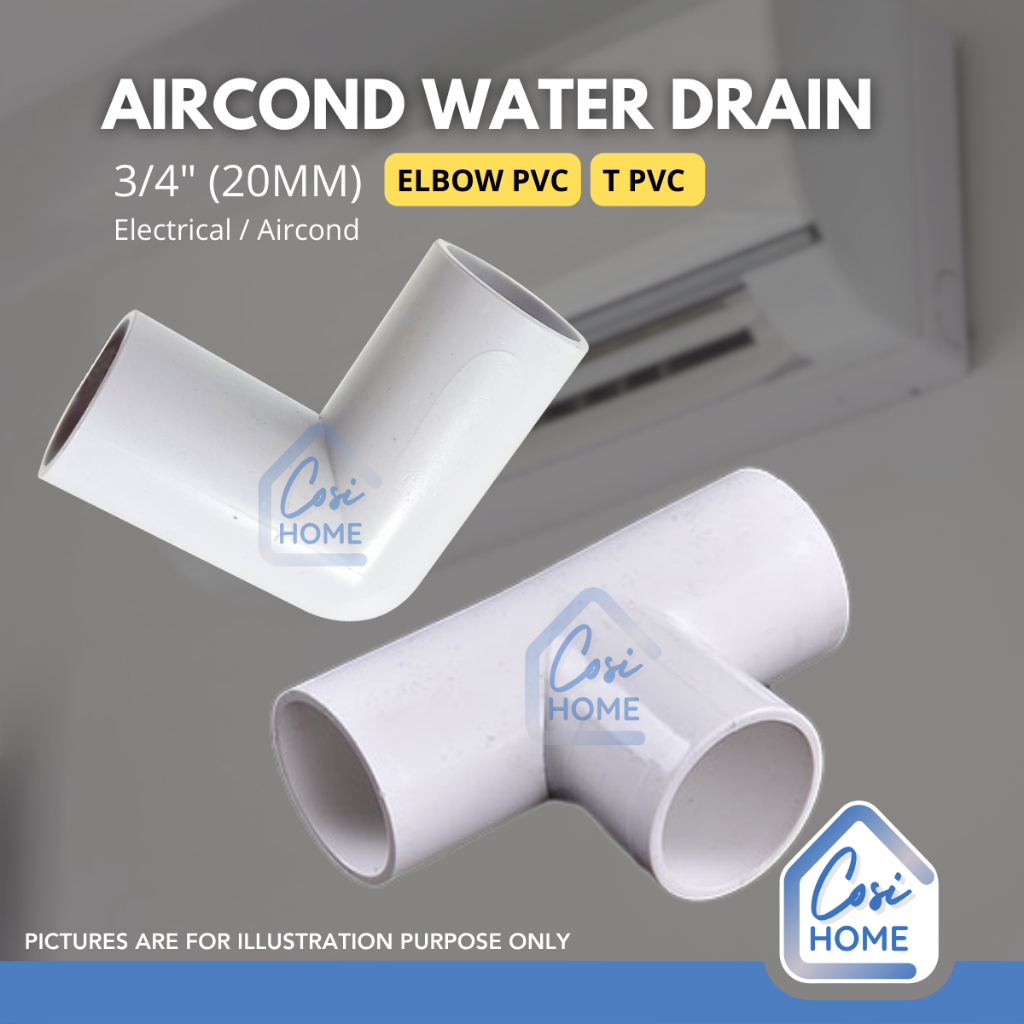 3/4" (20mm) Aircond Water Drain PVC Elbow / TEE | Sambungan Paip PVC ...