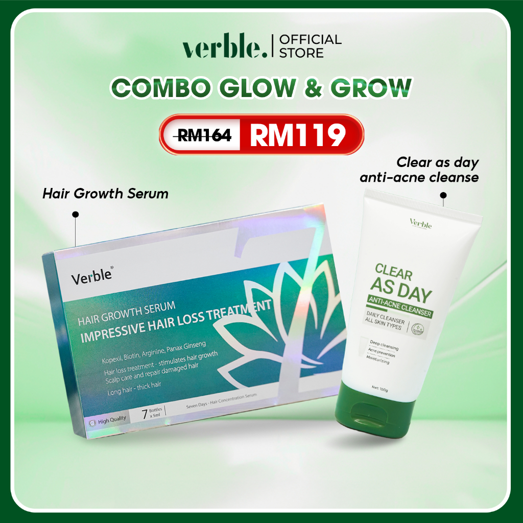 VERBLE Combo Glow & Grow Hair Growth Serum Erhair + Acne Cleaner Anti ...