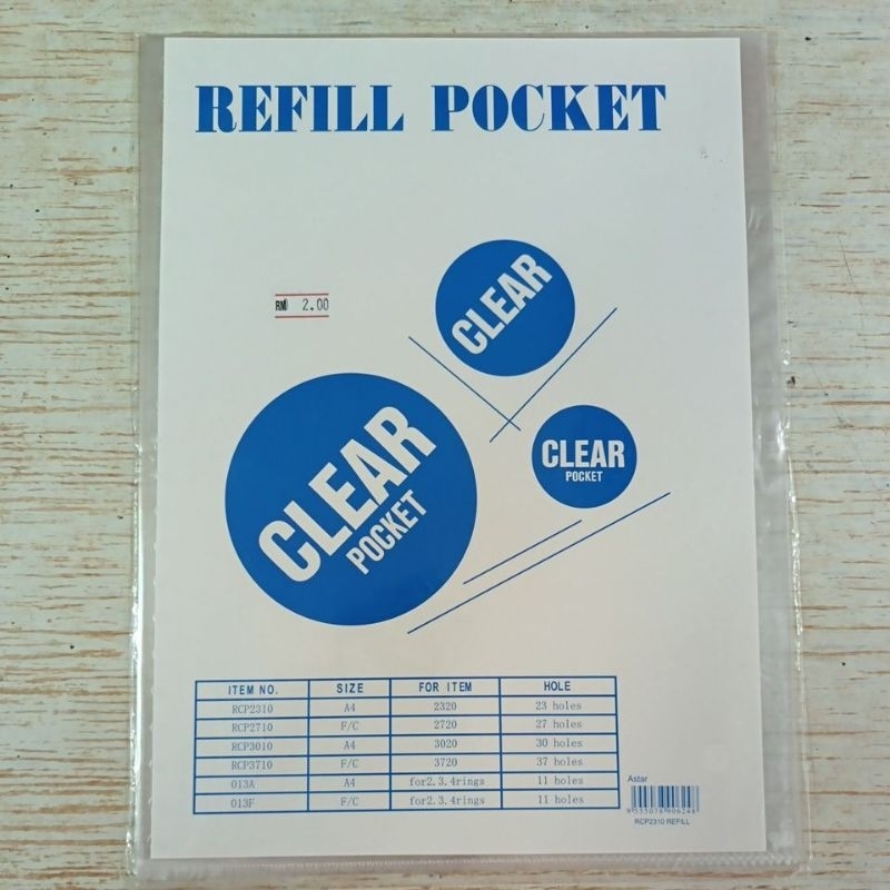 Astar Sheets Protectors A4 RCP2310 REFILL POCKET | Shopee Malaysia