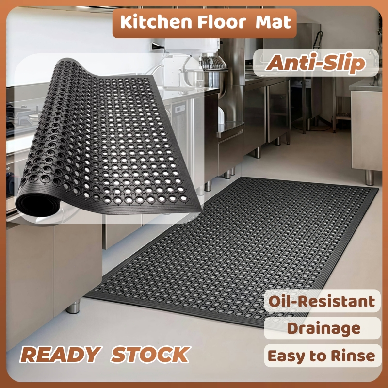 Thick Floor Mat Black Large Non-Slip Anti Grease Mat Water Drain Sink ...