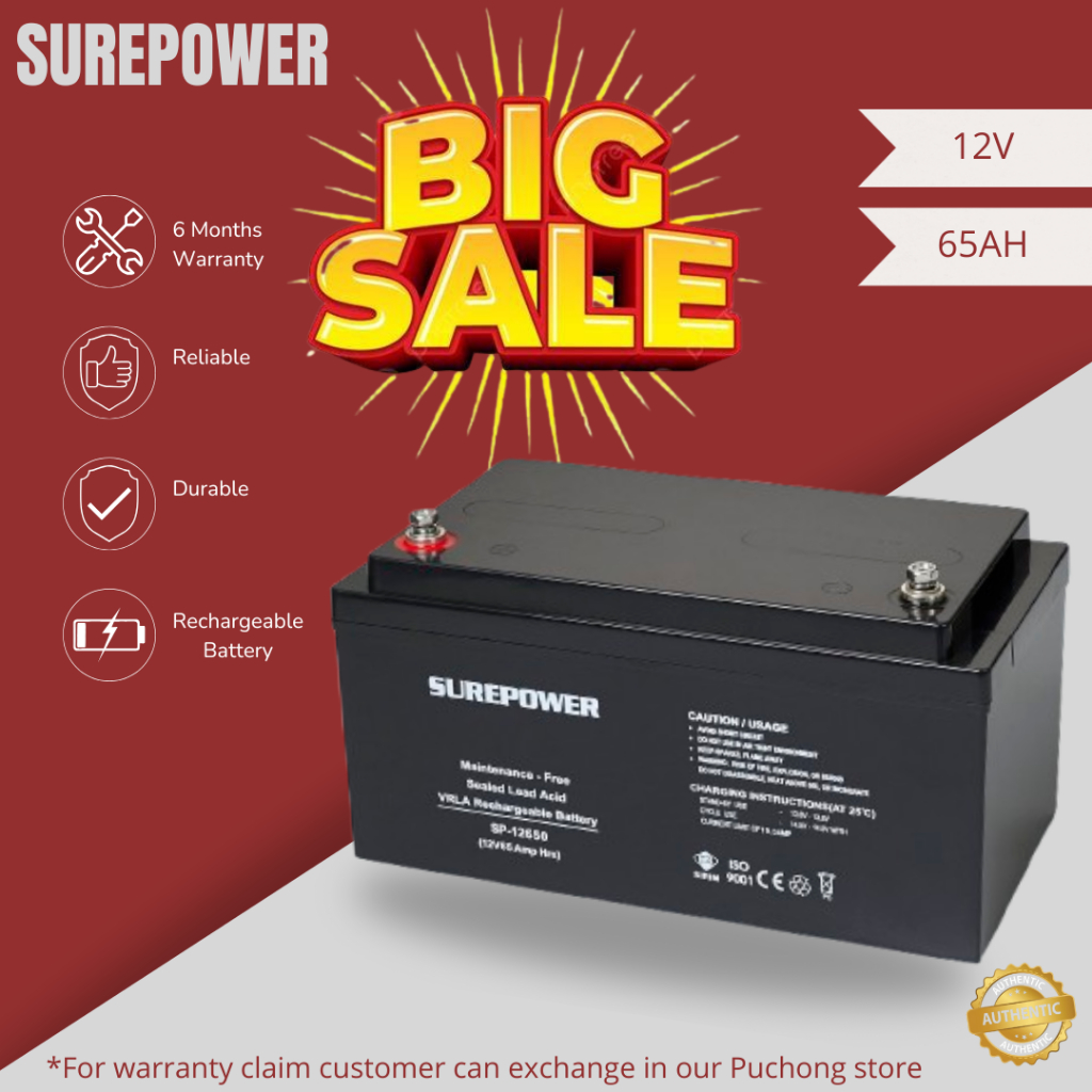 SUREPOWER Maintenance Free Sealed Lead Acid Battery (12V 65AH) UPS ...
