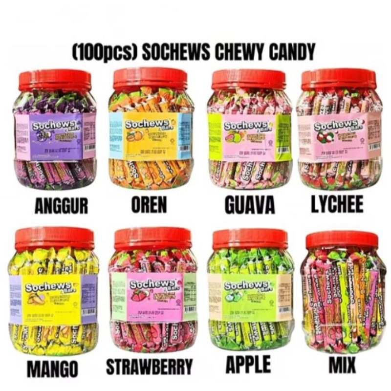 100pcs Sochew Bars Chewy Candy Gula Sochew Gula Kunyah *HALAL* | Shopee ...