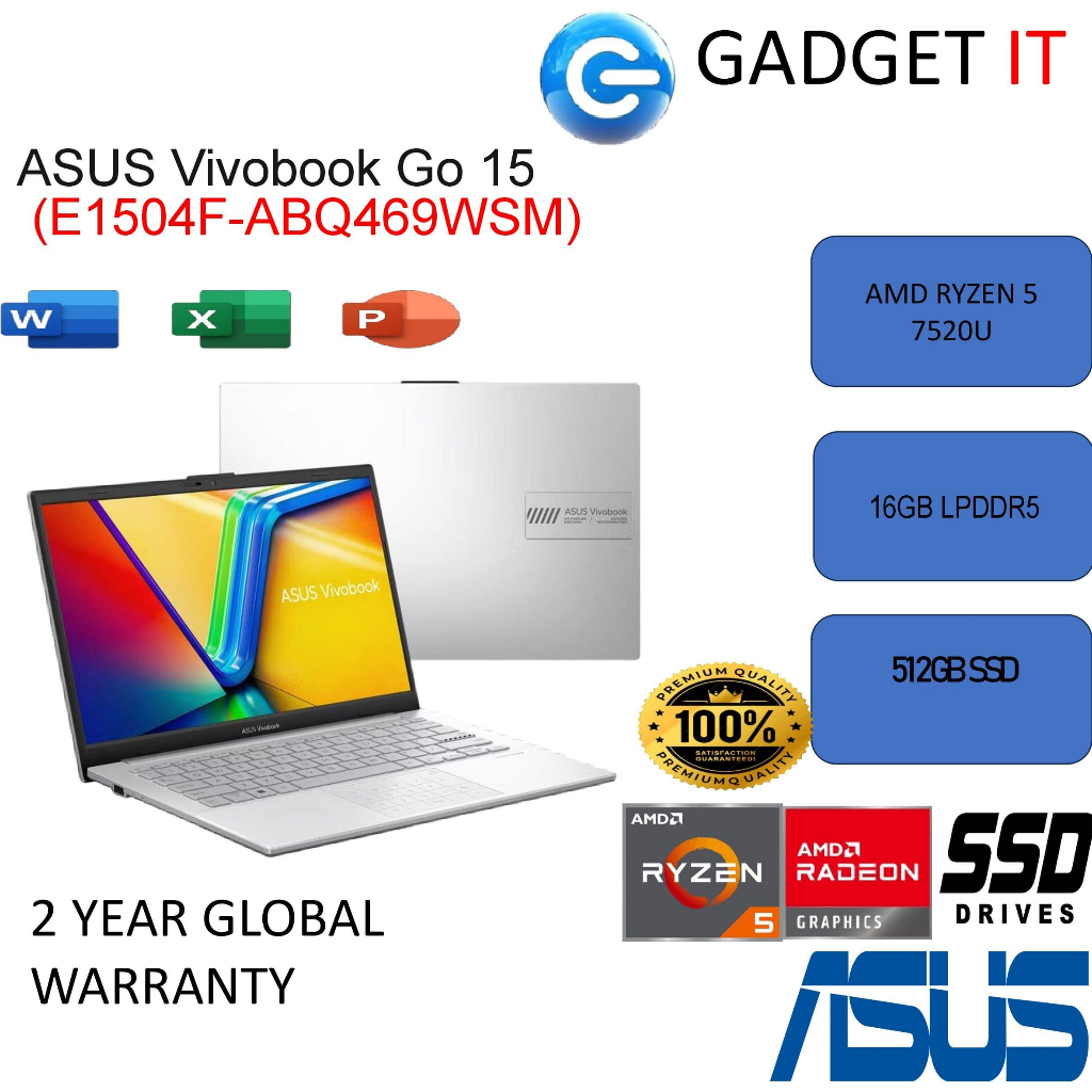 ASUS VIVOBOOK GO 15 E1504F-ABQ469WMS Silver AMD Ryzen R5-7520U 16GB ...