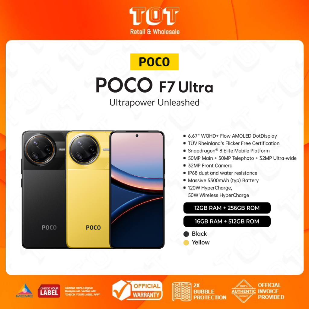 POCO F7 Ultra (12/16GB + 256/512GB) Snapdragon® 8 Elite I 50MP Triple ...