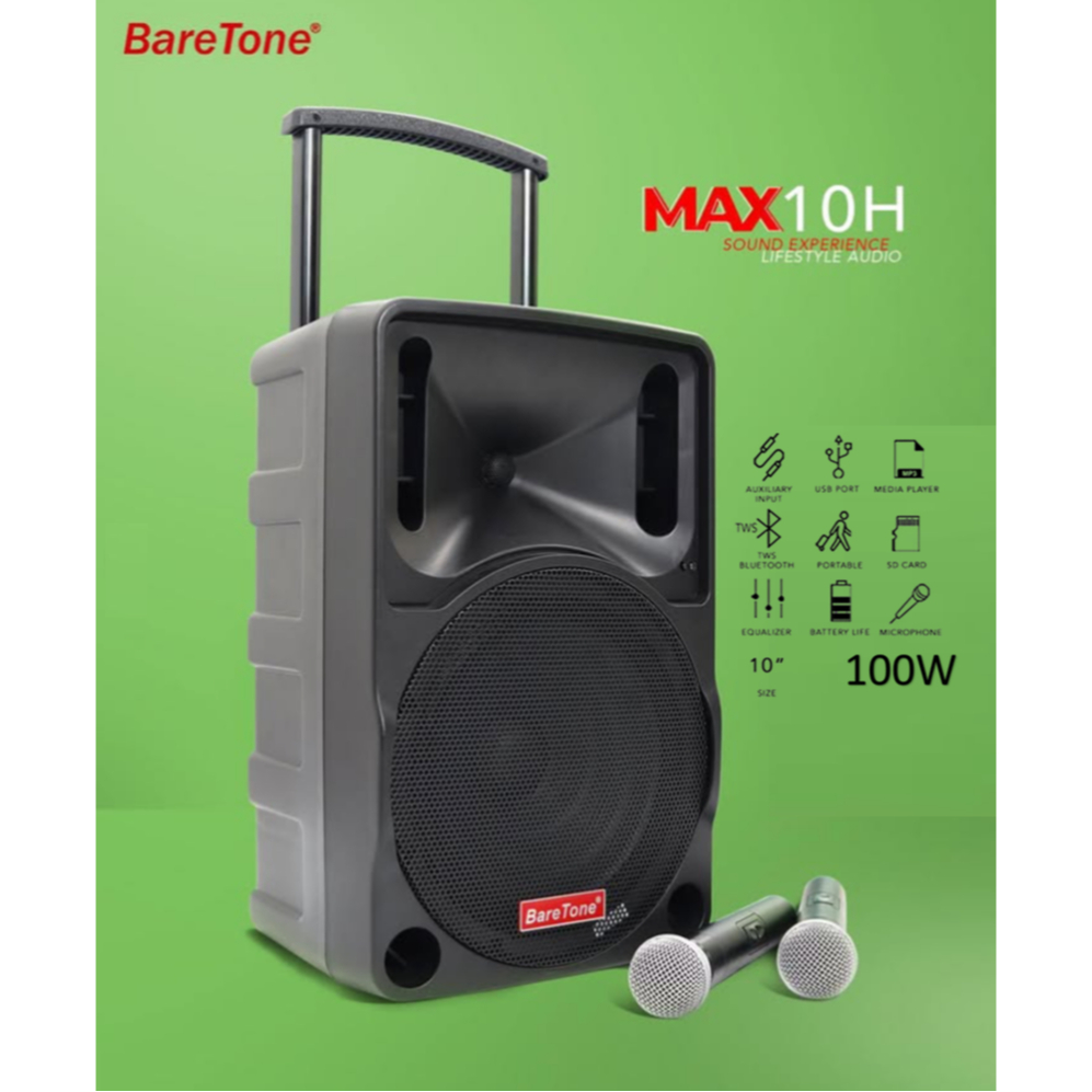 Baretone MAX-10H / MAX10H Portable Speaker 10" With Two UHF Handheld ...