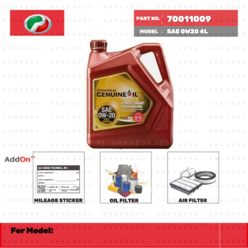 70011009 Perodua SAE 0W-20 fully synthetic engine oil (4 liter) for ...