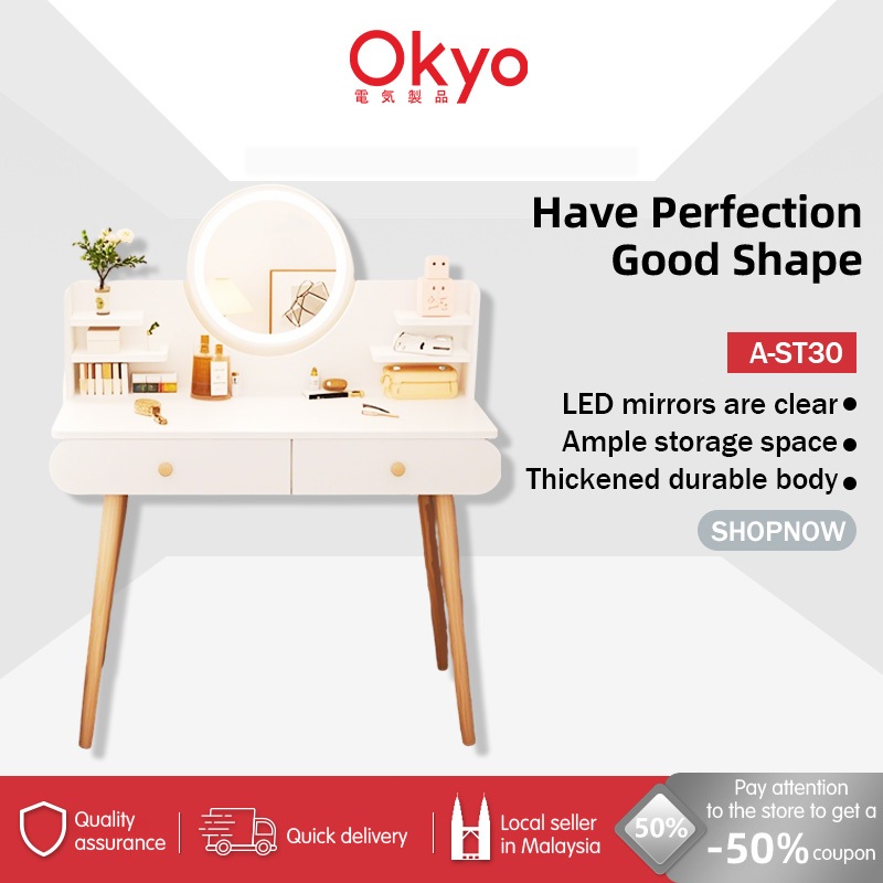 Dressing Table with LED Mirror Meja Solek With Drawer Storage Desk Meja ...