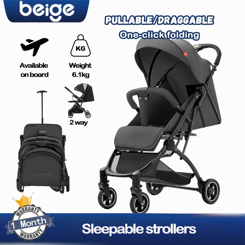 Beige Foldable 2 Way Baby Stroller Compact Stroller Cabin Lightweight ...