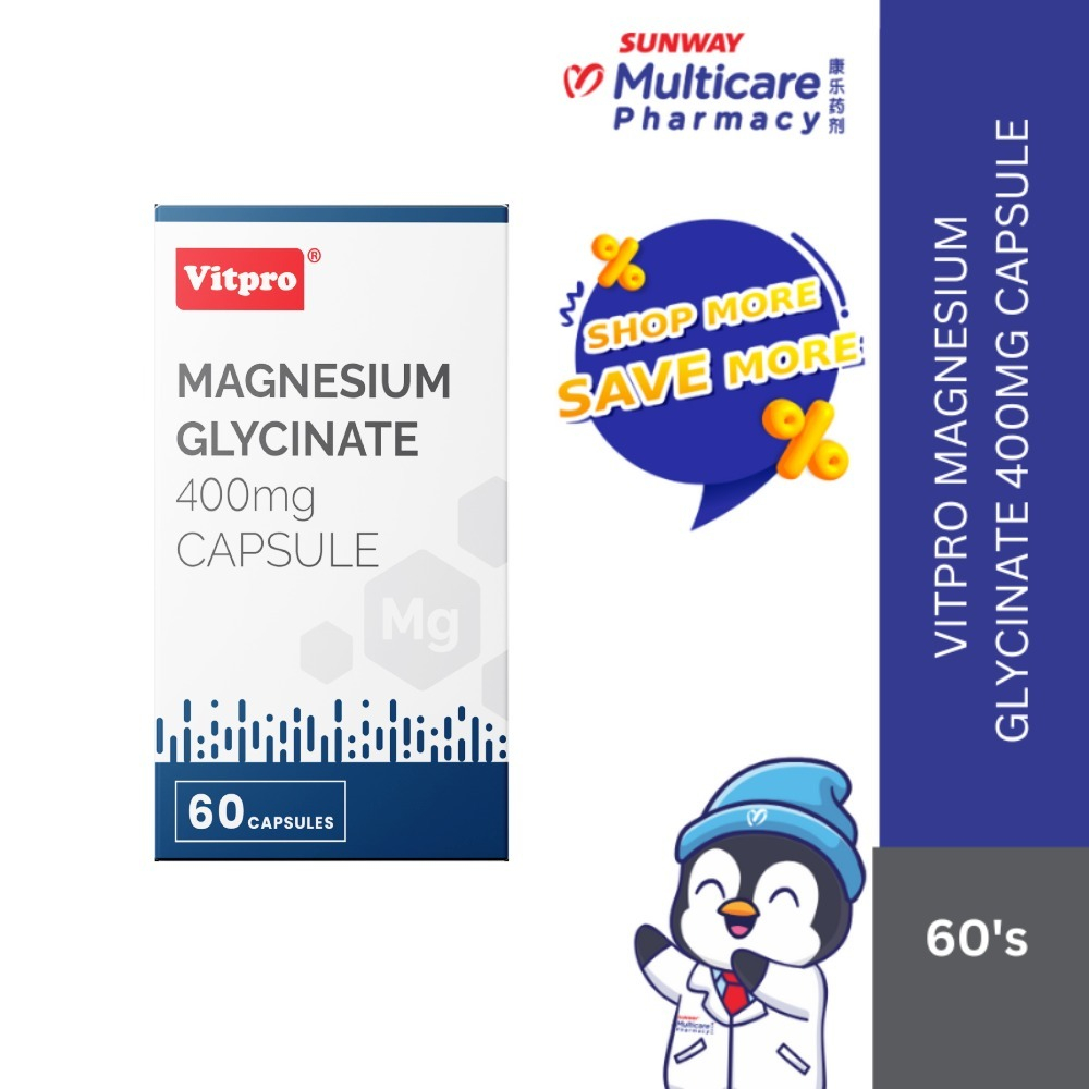 Vitpro Magnesium Glycinate 400mg Capsule (60's) | Muscle Cramps Relief ...