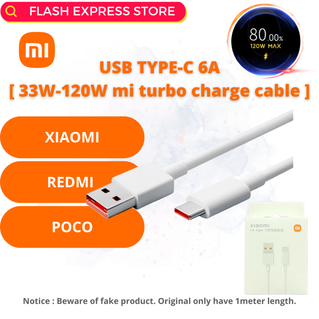 Xiaomi Original Usb Type-C 6A Cable | Support 33w-120w TurboCharger ...