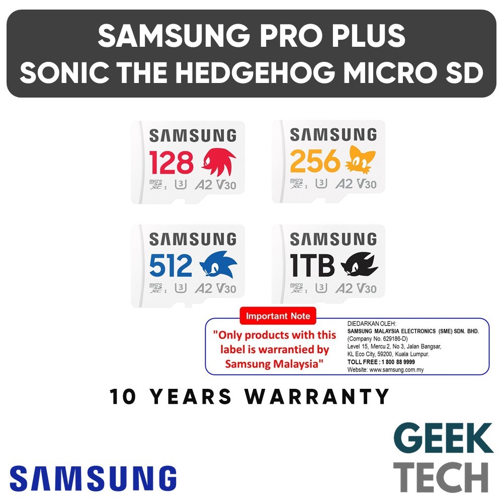 SAMSUNG Pro Plus Sonic The Hedgehog U3 V30 A2 Micro SD Card + Adapter ...