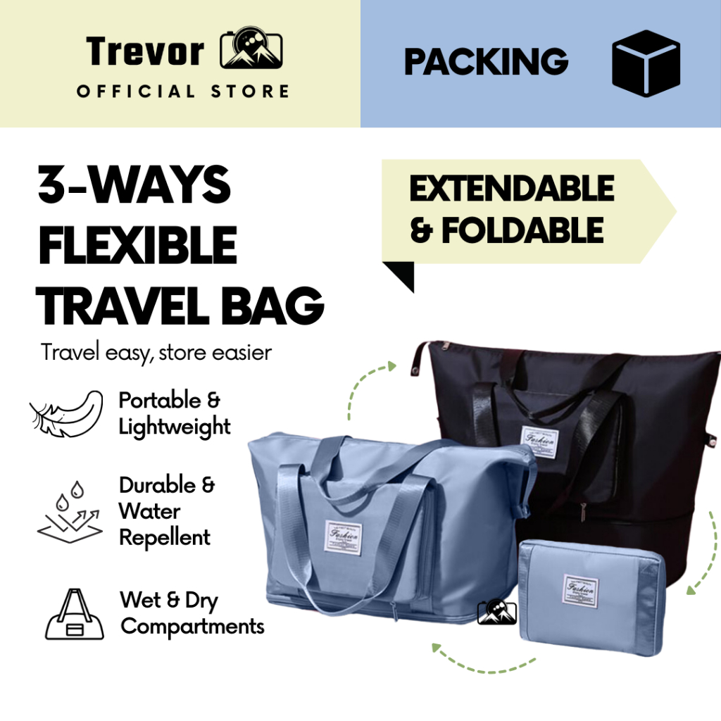 TREVOR 3 Ways Flexible Travel Bag – Extendable Foldable Water Resistant ...
