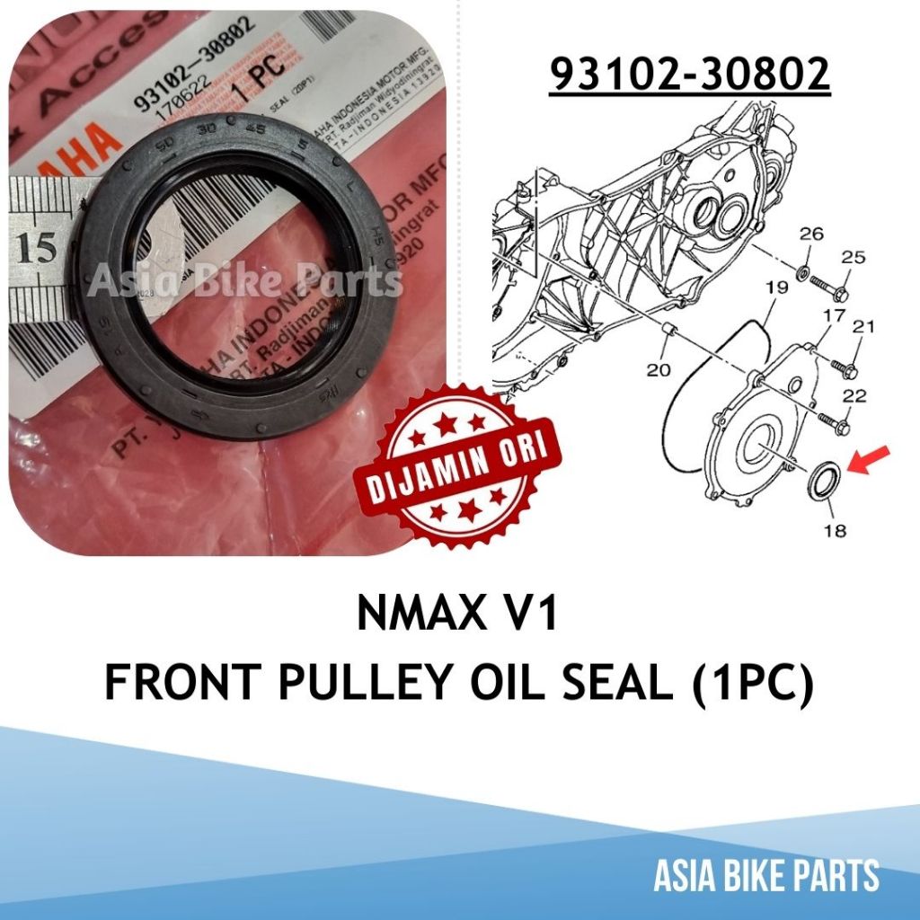Yamaha Original NMAX V1 Left Crankshaft Front Pulley Oil Seal Kiri ...