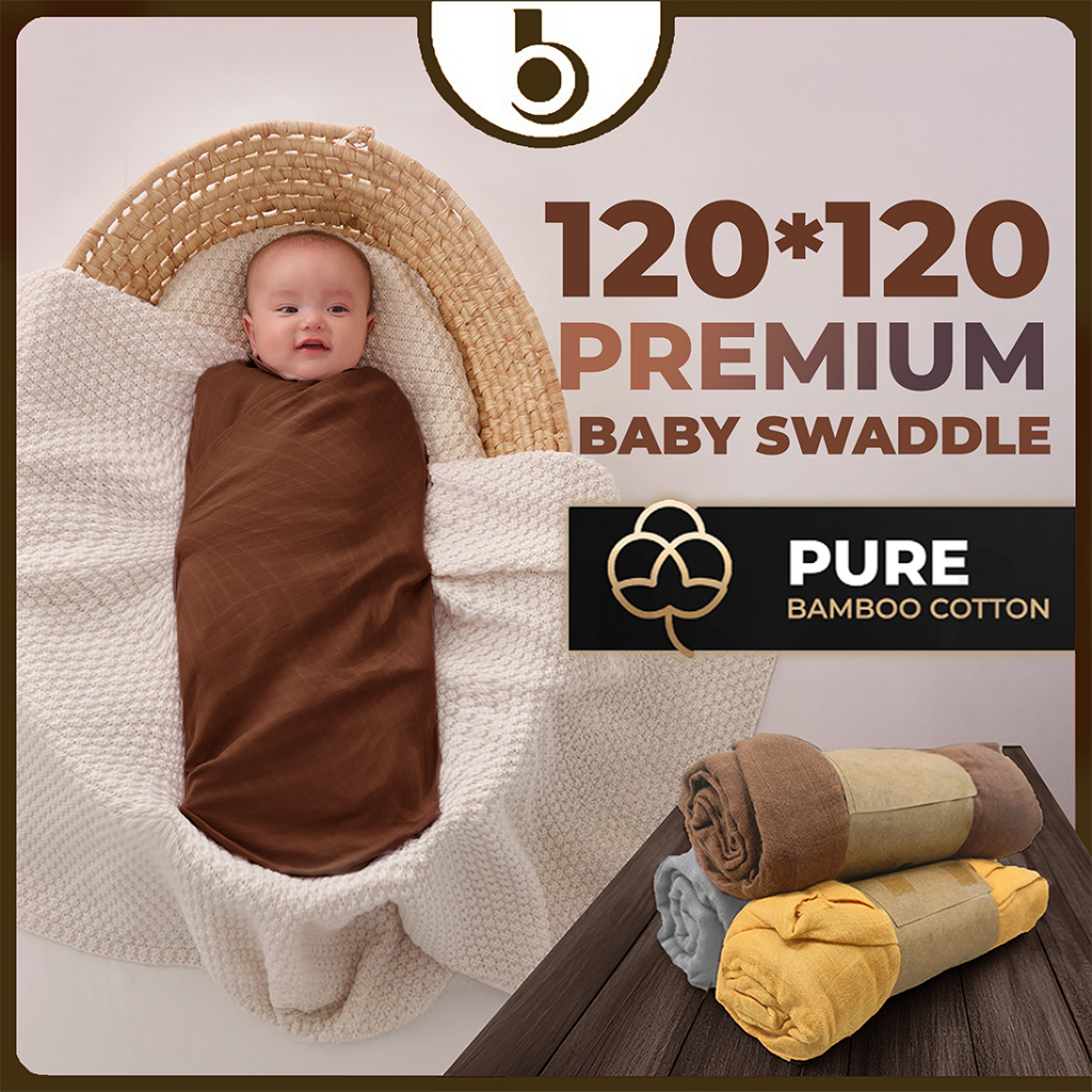 BabyBloo 120*120cm Premium Newborn Baby Swaddle Cotton Kain Bedung Kain ...