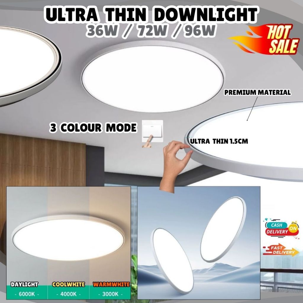 Ultra Slim 1.5CM LED Ceiling Lamp 3 Colour Downlight 96W 72W 36W ...