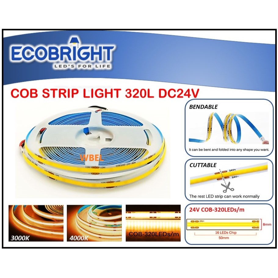 ECOBRIGHT LED COB STRIP LIGHT 320L DC24V (5 METER / ROLL) - COOL WHITE ...