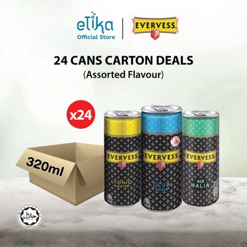 Evervess Club Soda/Ginger Ale/Tonic Water 320ml x 4 cans cluster x 6 ...