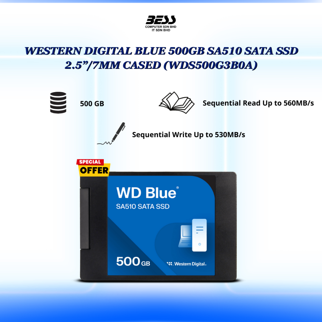 [PRE-ORDER] WESTERN DIGITAL BLUE SA510 SATA SSD 2.5”/7MM CASED (500GB/1TB/2TB/4TB) | Shopee Malaysia