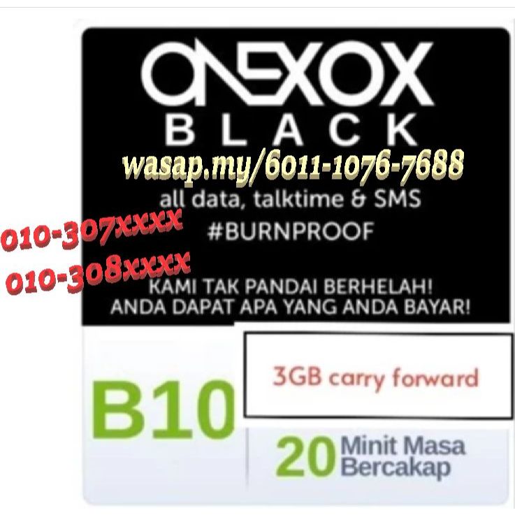 Onexox xox Black Postpaid B10 B39DB B50DB 400gb SIM CARD new number MNP ...