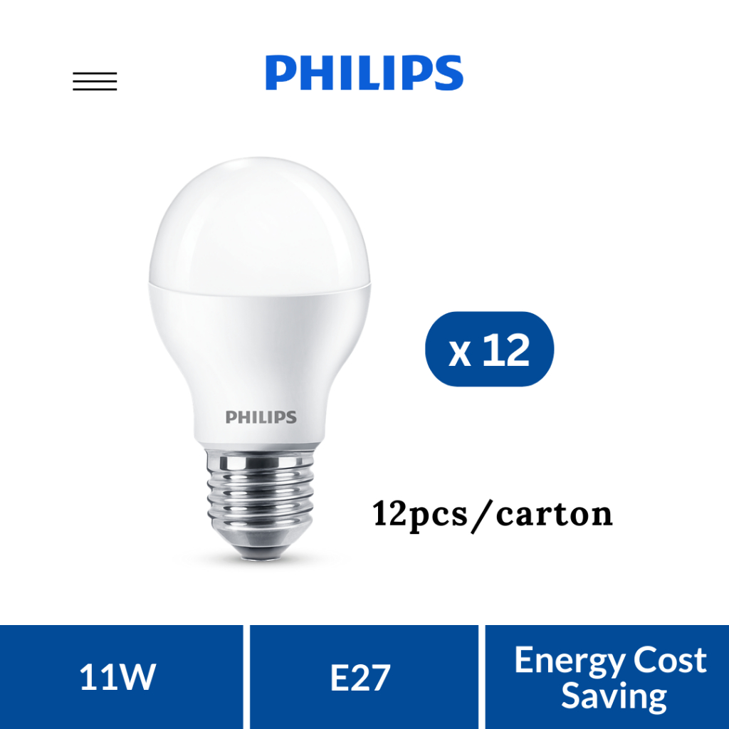 PHILIPS LED Bulb Essential 11W 13W ( 3000K | 6500K ) (12 PCS) | Shopee ...