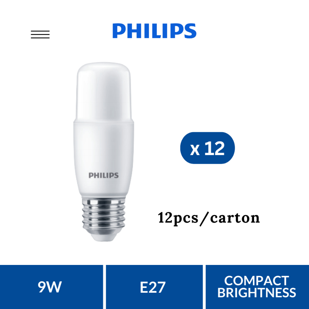 PHILIPS LED Stick Bulb Essential 9W 11W ( 3000K | 4000K | 6500K ) (12 PCS) | Shopee Malaysia