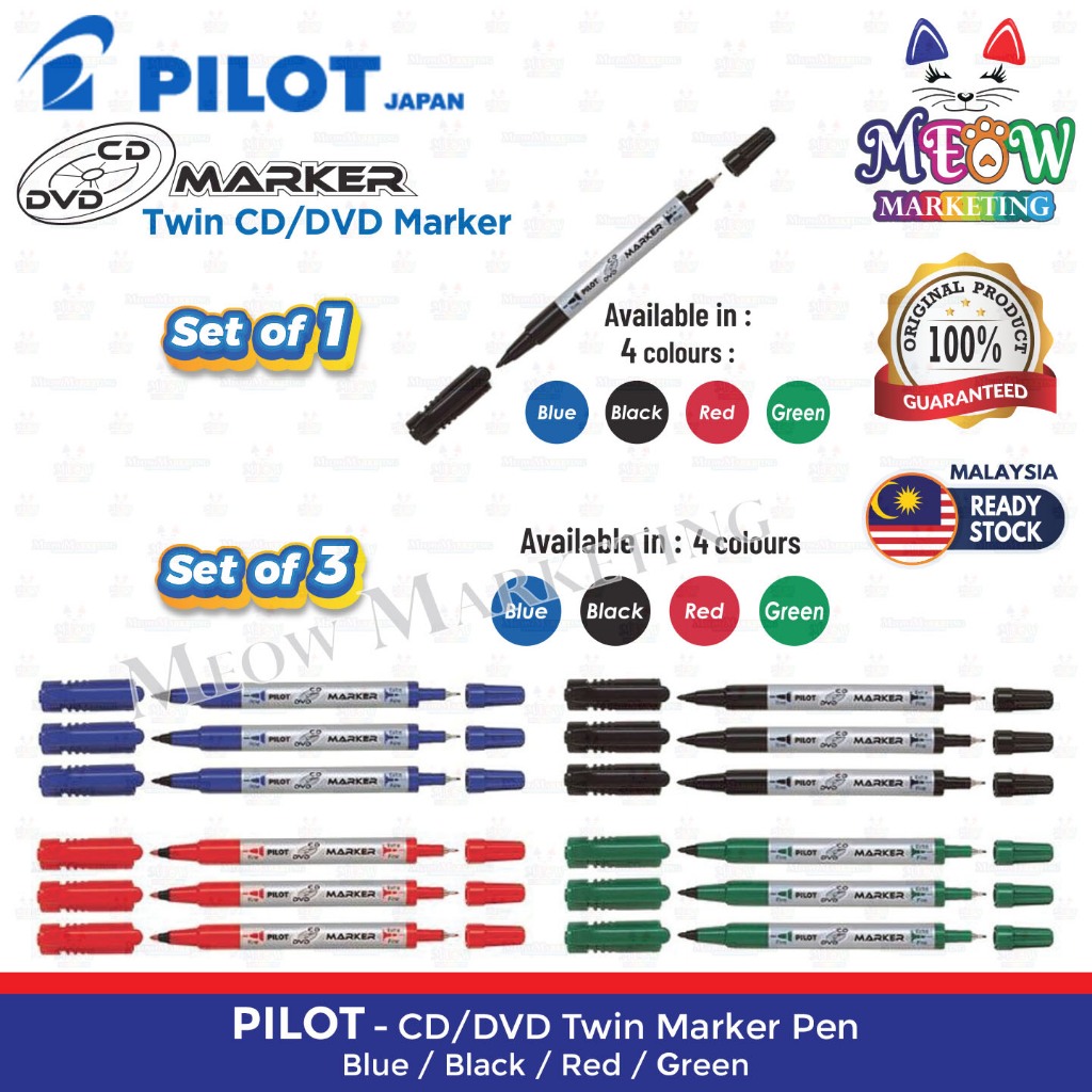 Pilot CD/DVD Twin Marker Pen - Set of 1 / Set of 3 | Shopee Malaysia