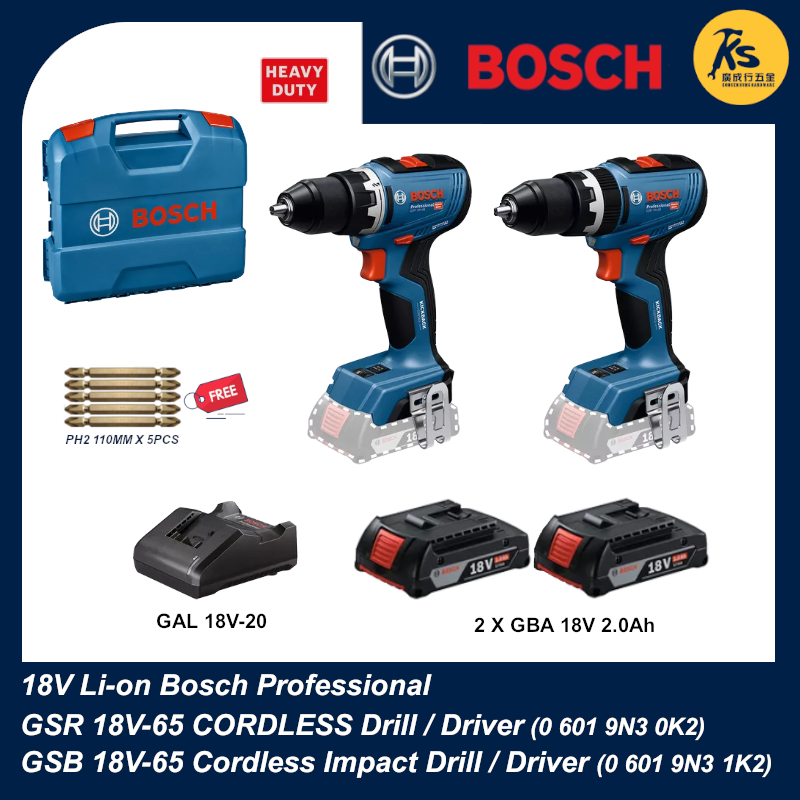 BOSCH GSR 18V-65 | GSB 18V-65 Cordless Drill/Driver & Combi Professional ( 0 601 9N3 0K2 ) | ( 0 ...