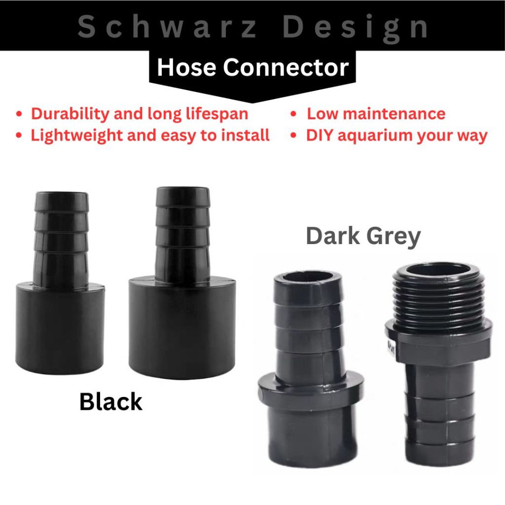 Black Dark Grey PVC Hose Connector Adaptor Fitting Pipe Quick Threaded ...