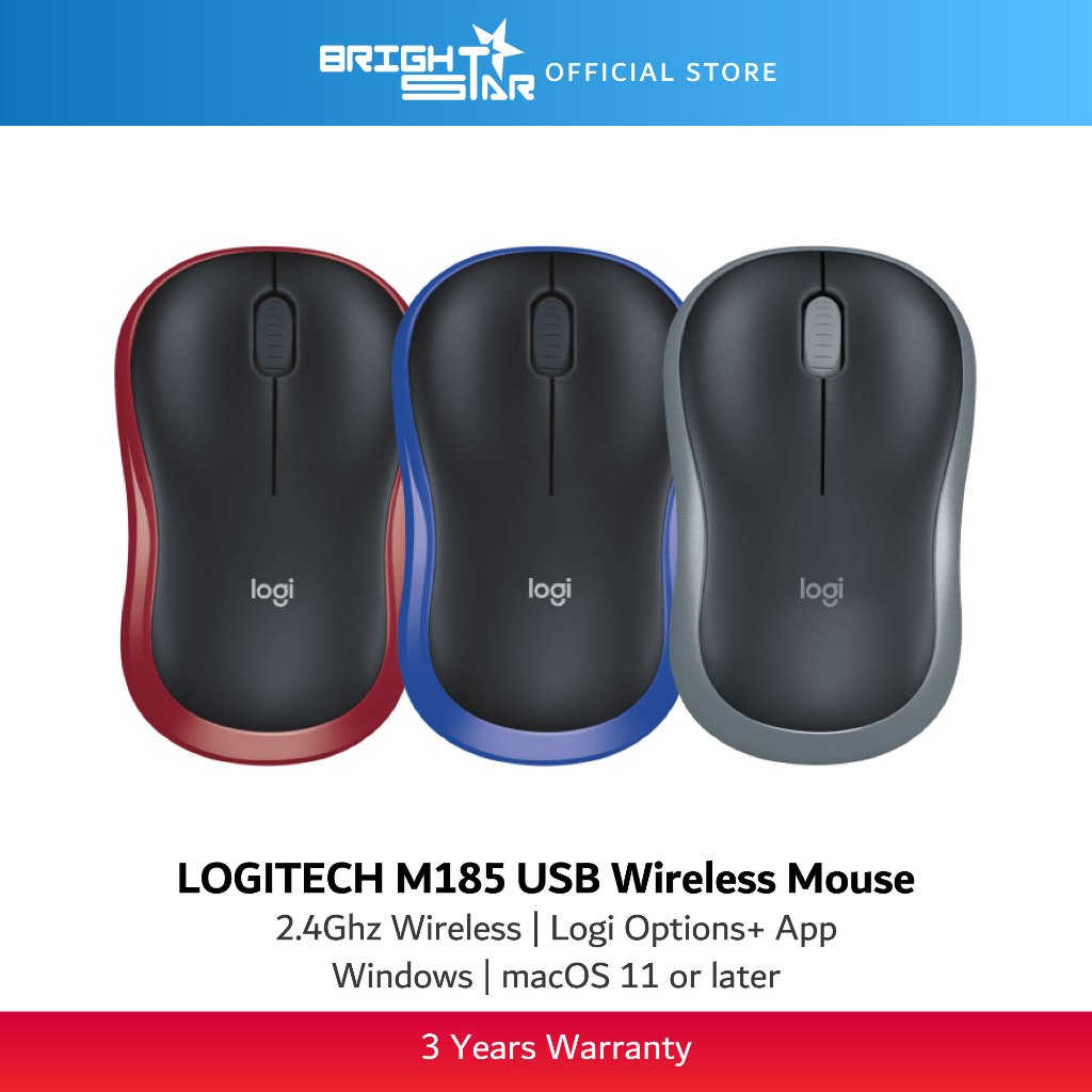 LOGITECH M185 USB Wireless Mouse - Grey/Blue/Red | Shopee Malaysia