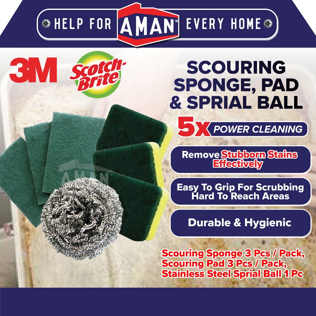 3M SCOTCH BRITE Scouring Sponge Scouring Pad Stainless Steel Spiral ...