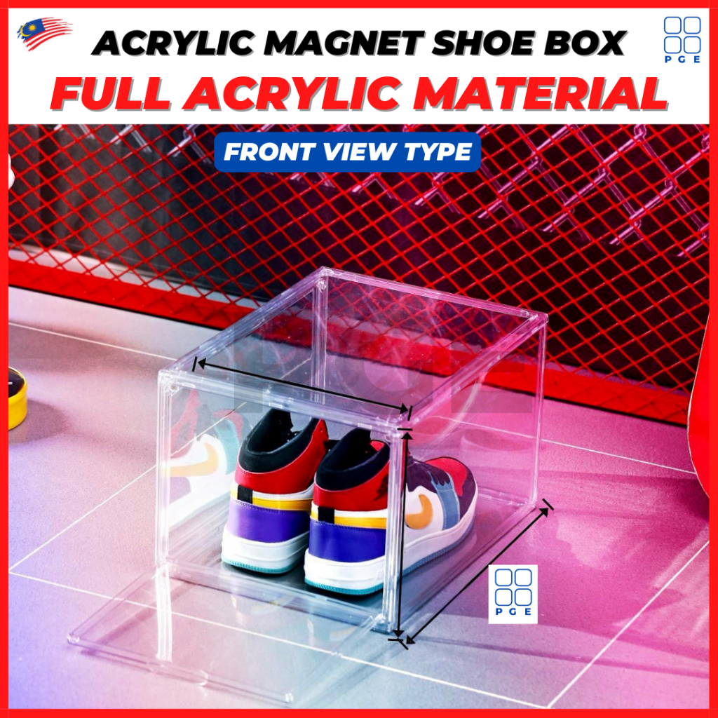 Ready Stock】NEW MODEL 360° Full Acrylic Magnetic Front Drop Shoe Box ...