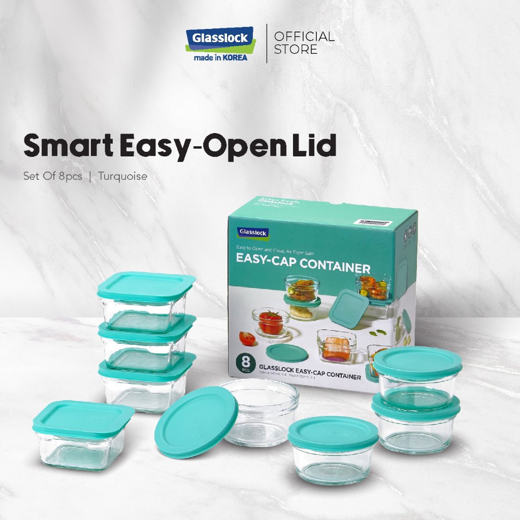 (Oven Safe)Glasslock Food Container Smart Easy-Open Lid Square & Round ...