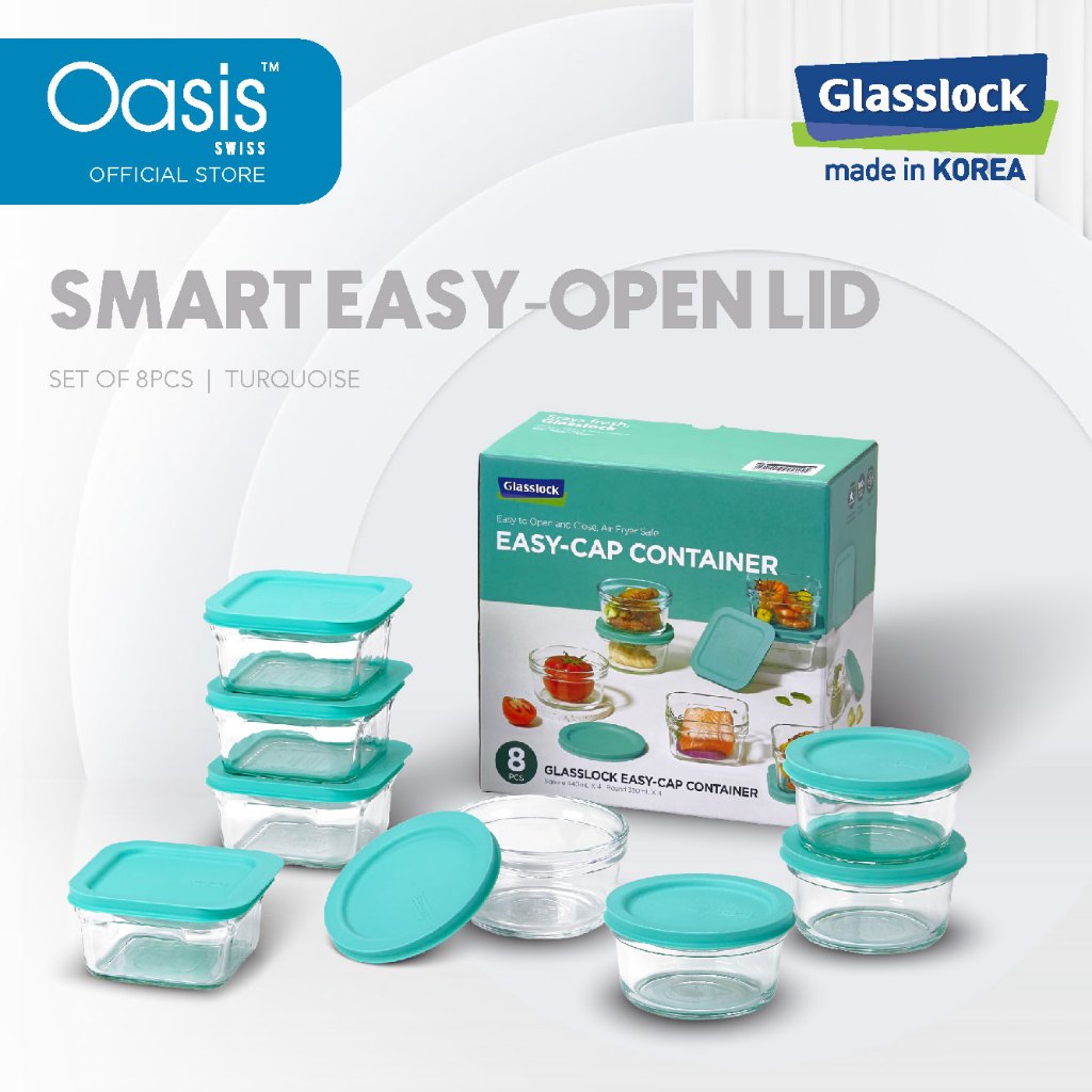 (Oven Safe)Glasslock Food Container Smart Easy-Open Lid Square & Round ...